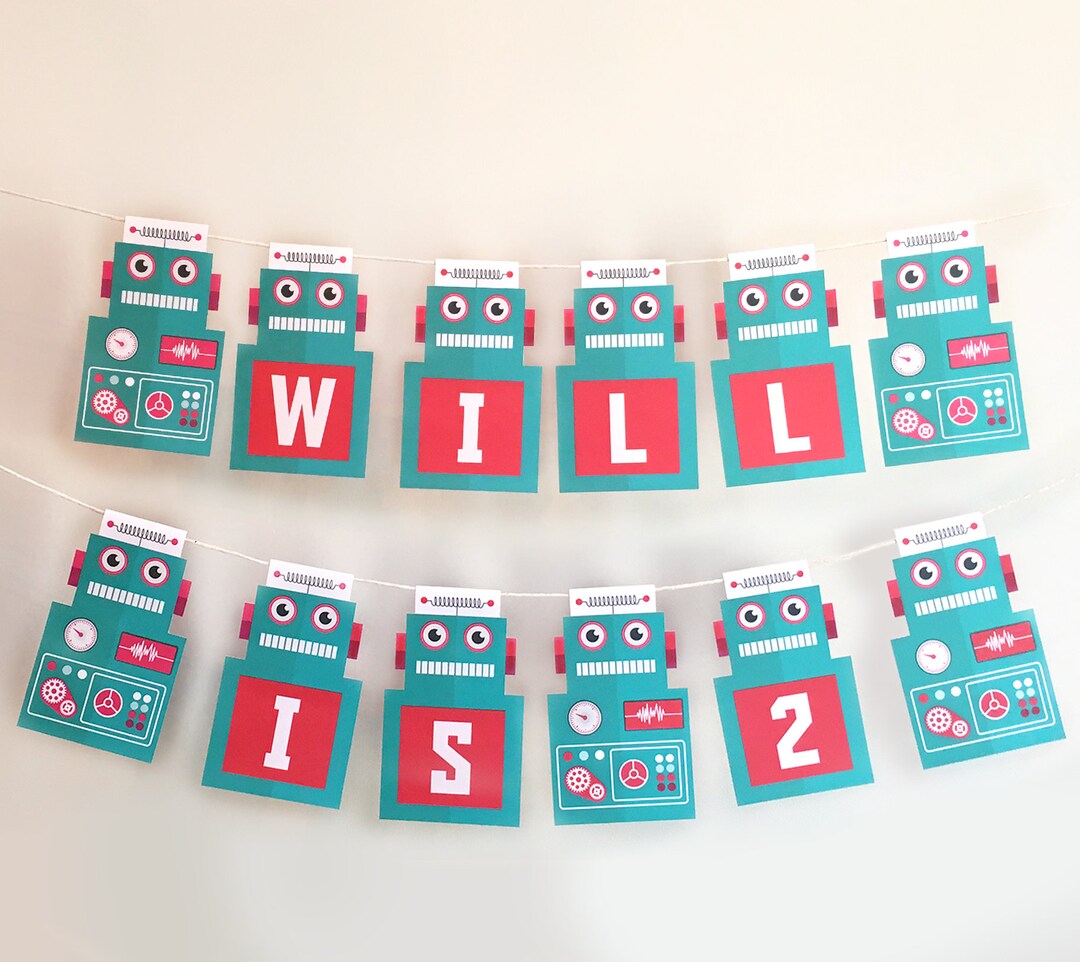 Robot Birthday Banner, Pennant Banner, Party Bunting, Alphabet Bunting ...