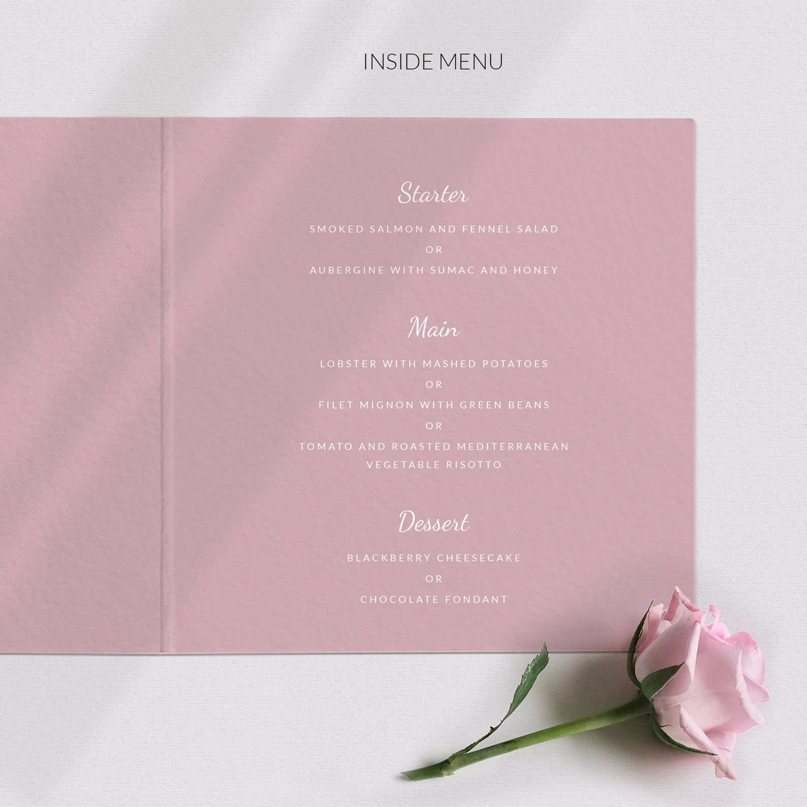 Blush Pink Wedding Menu Modern Menu Folded Wedding Menu - Etsy
