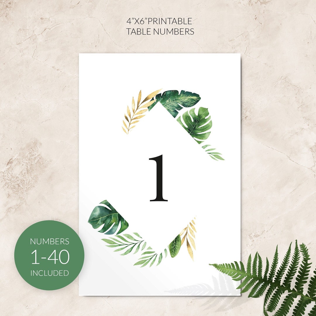 Table Numbers 1-40 - Tropical Wedding Table Numbers Printable - Table ...