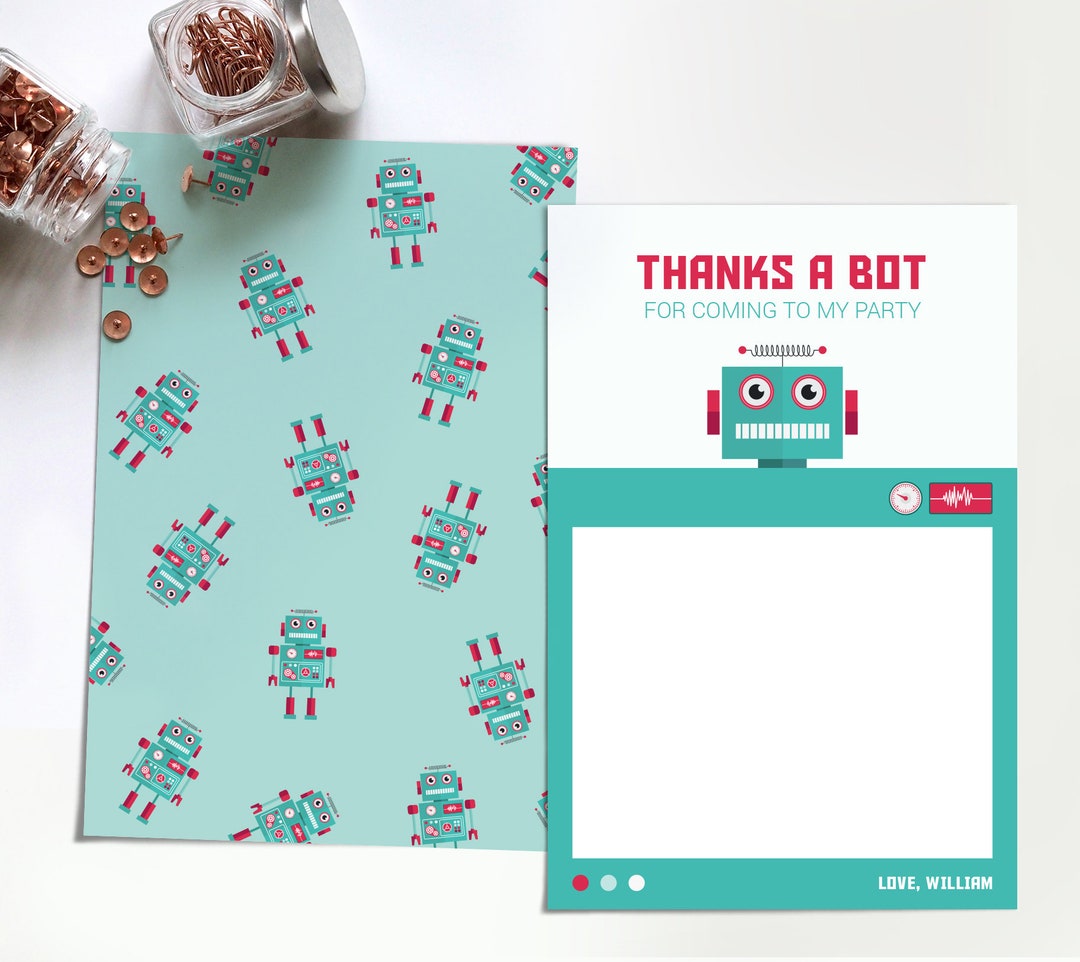 Robot Thank You Card Personalized PRINTABLE, Boys Birthday Party ...