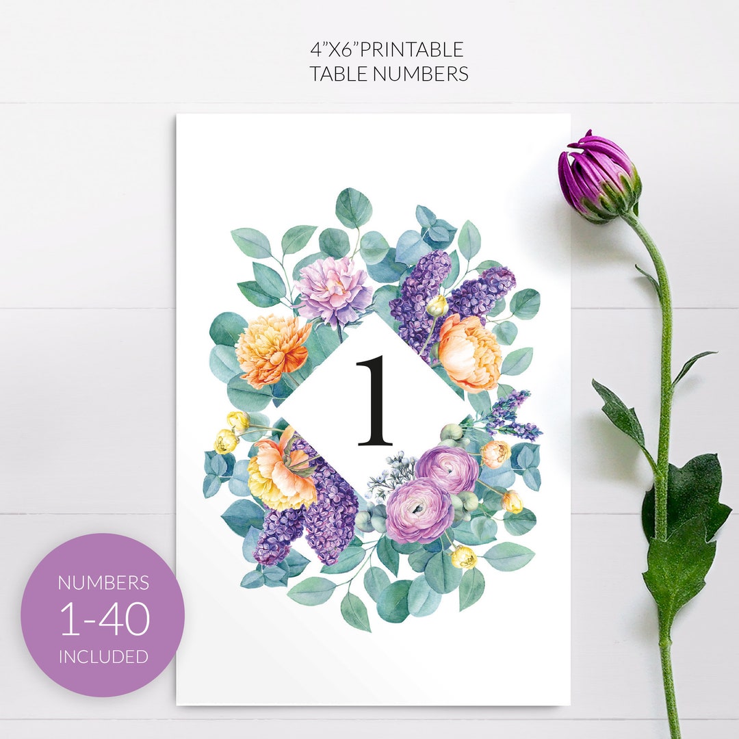Wedding Table Numbers Template With Flowers - Table Numbers Floral ...