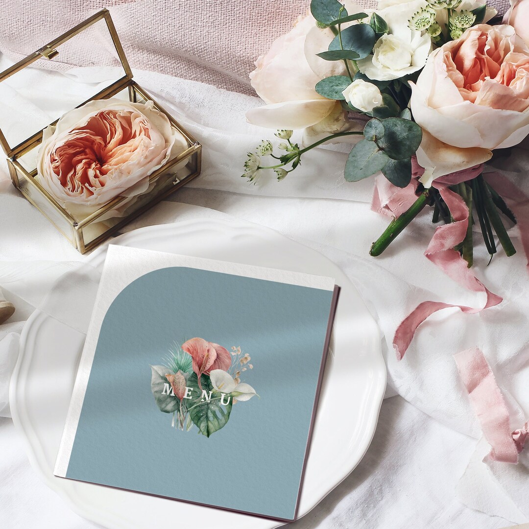 Floral Wedding Menu - Dusty Blue Wedding Decor - Wedding Dinner Menu ...