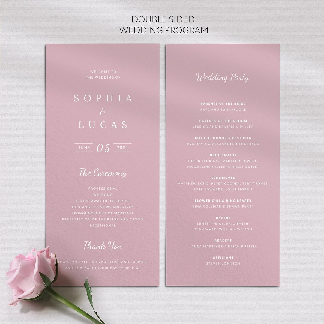 Blush Pink Wedding Programs - Catholic Wedding Program Template - Order ...