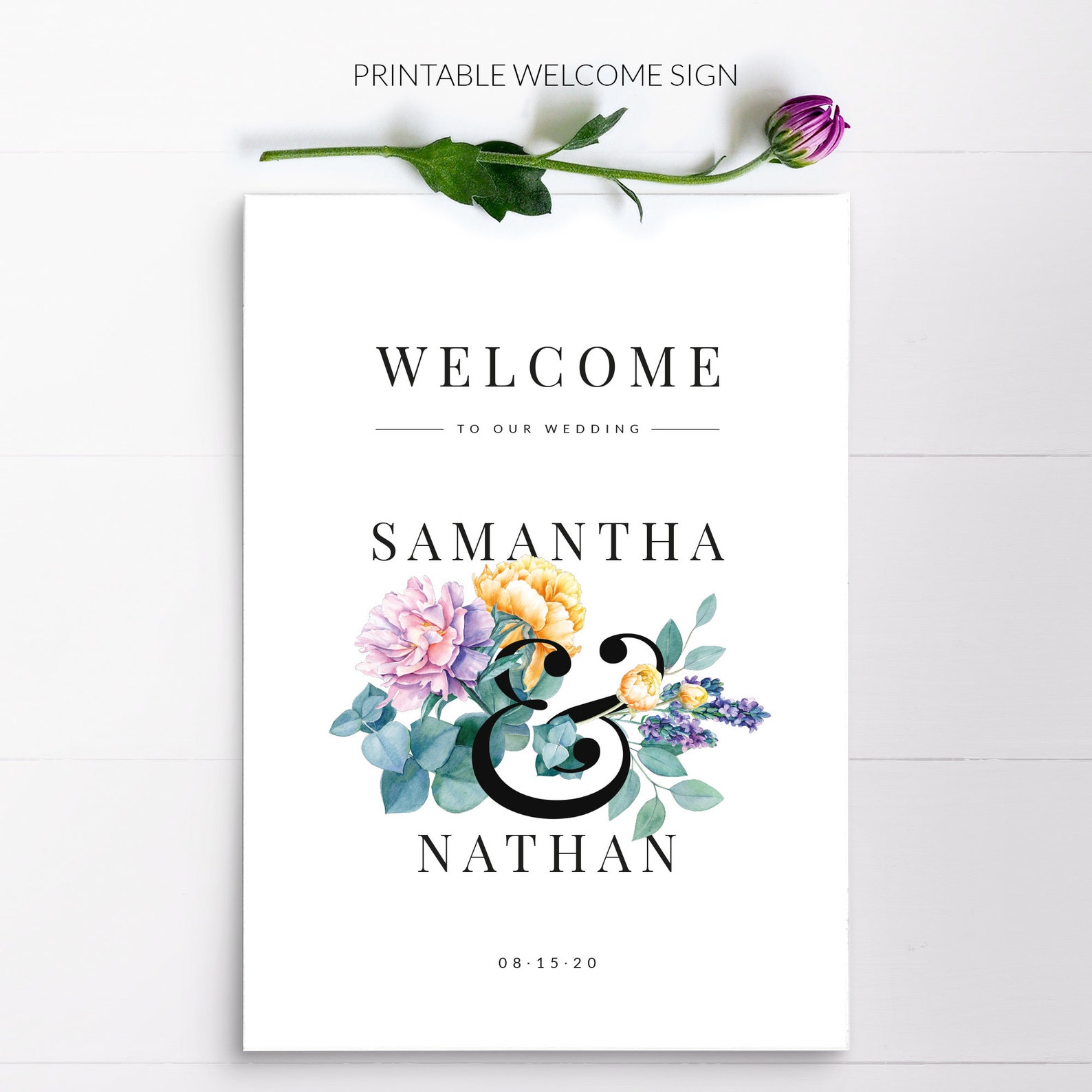 Wedding welcome sign flowers Printable wedding welcome sign | Etsy