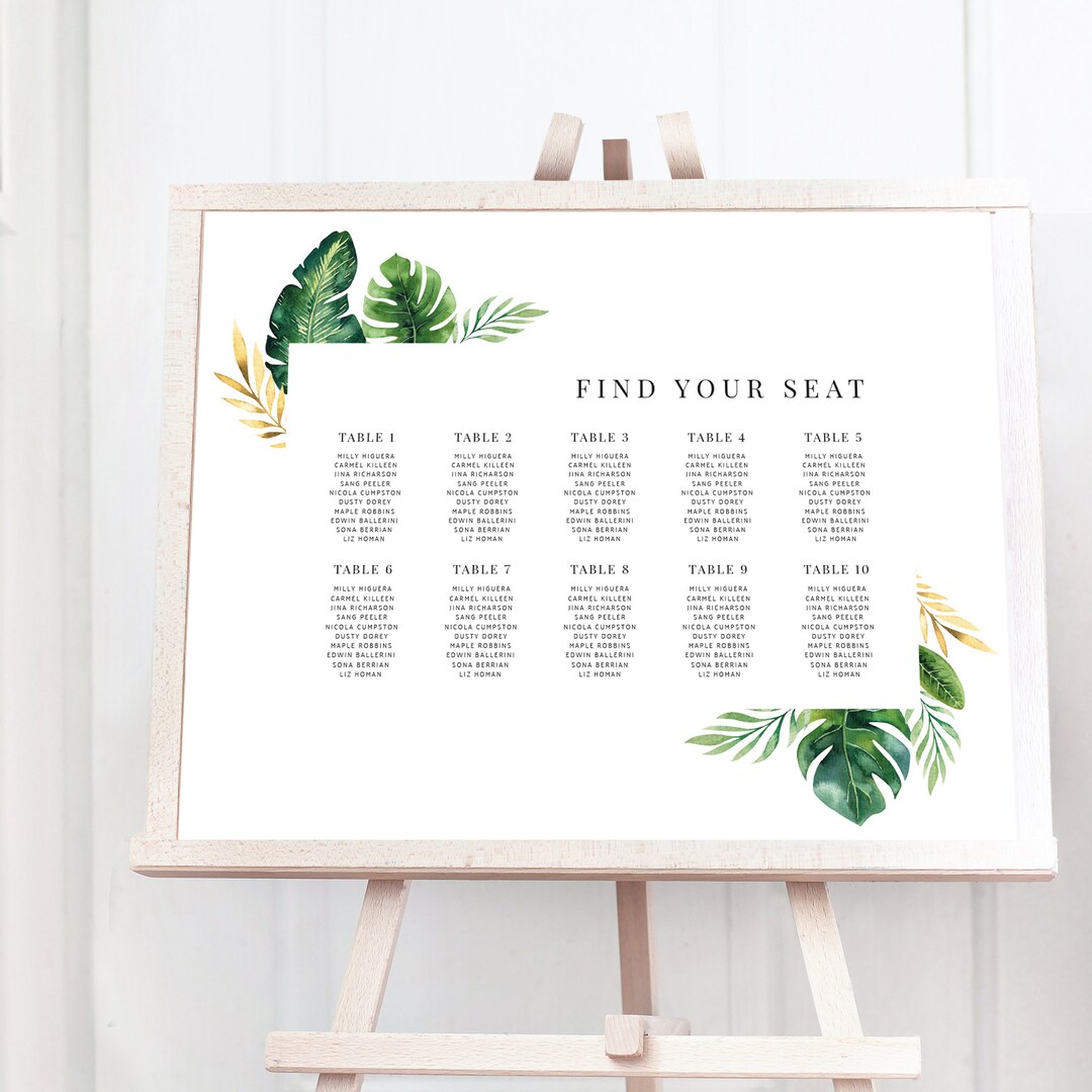Tropical Wedding Seating Chart Template Printable, Destination Wedding ...