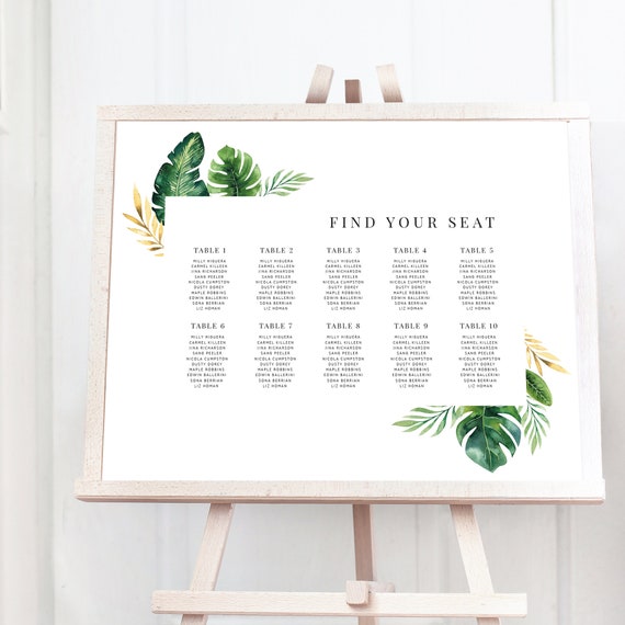 Tropical wedding seating chart template, Beach wedding sign ...