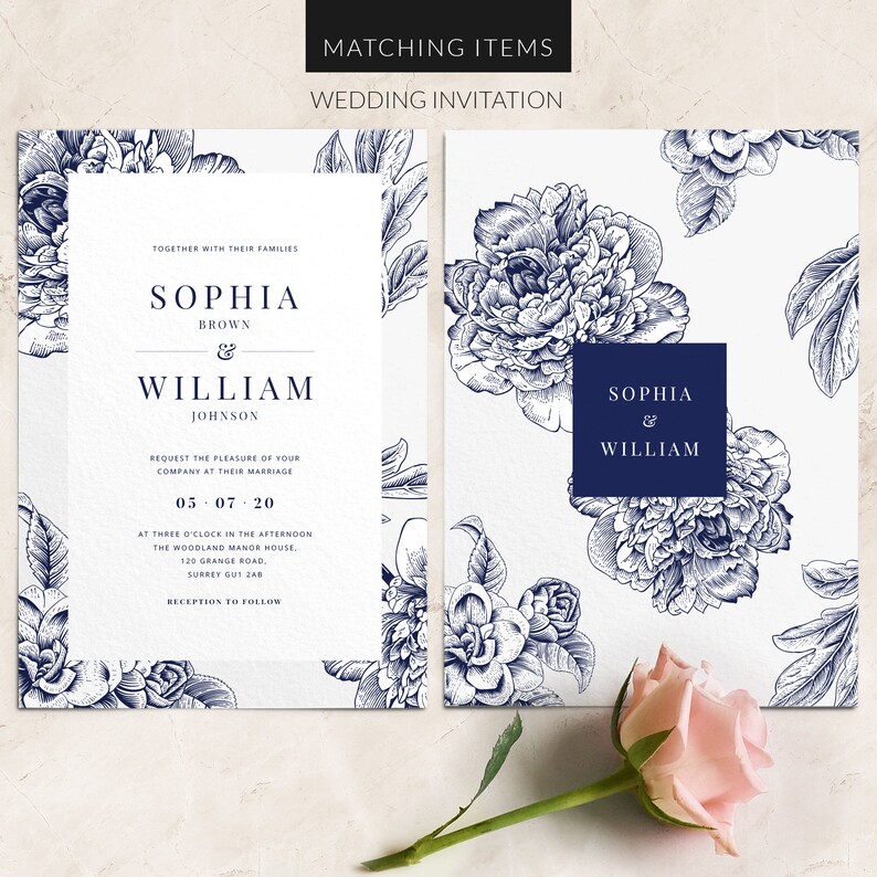 Navy Wedding Welcome Sign Printable Floral Welcome to Our | Etsy