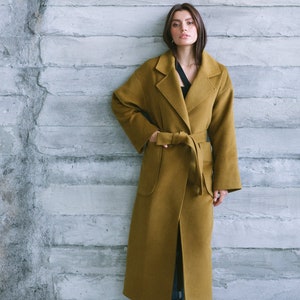 Soft Wool Mustard Coat / Autumn Wool Coat / Fall Wrap Coat / Warm ...