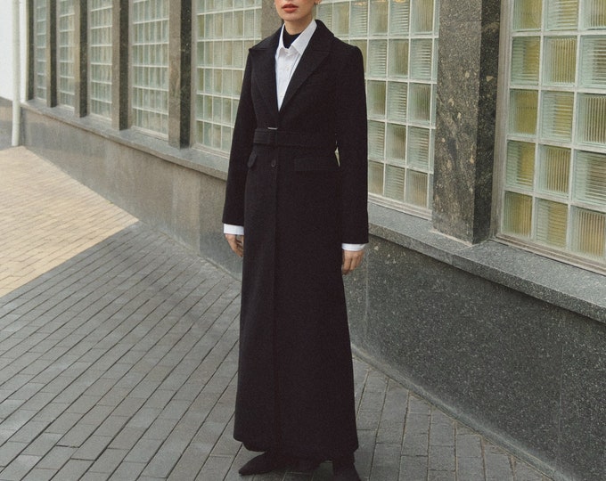 Tailored Black Wool Coat / Maxi Length Fall Coat / Winter Warm Overcoat ...