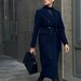 Navy Blue Wool Coat / Lined Warm Coat / Tapered Wool Coat / Fitted Wool ...