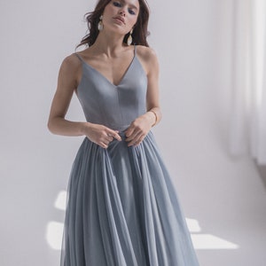 Dark Blue Bridal Gown / Silk Blue and Gray Boning Wedding Gown ...