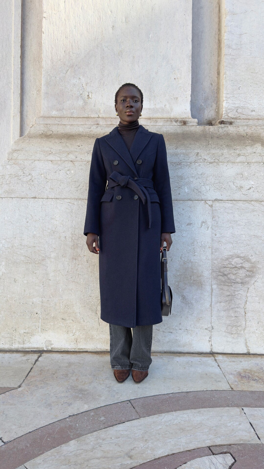 Lined Wool Coat / Navy Blue Long Coat / Women's Tapered Coat/ Fitted Warm Coat / Fall Woolen ...