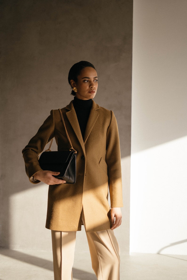 Short Straight Fit Coat: Wool Camel Coat - Etsy