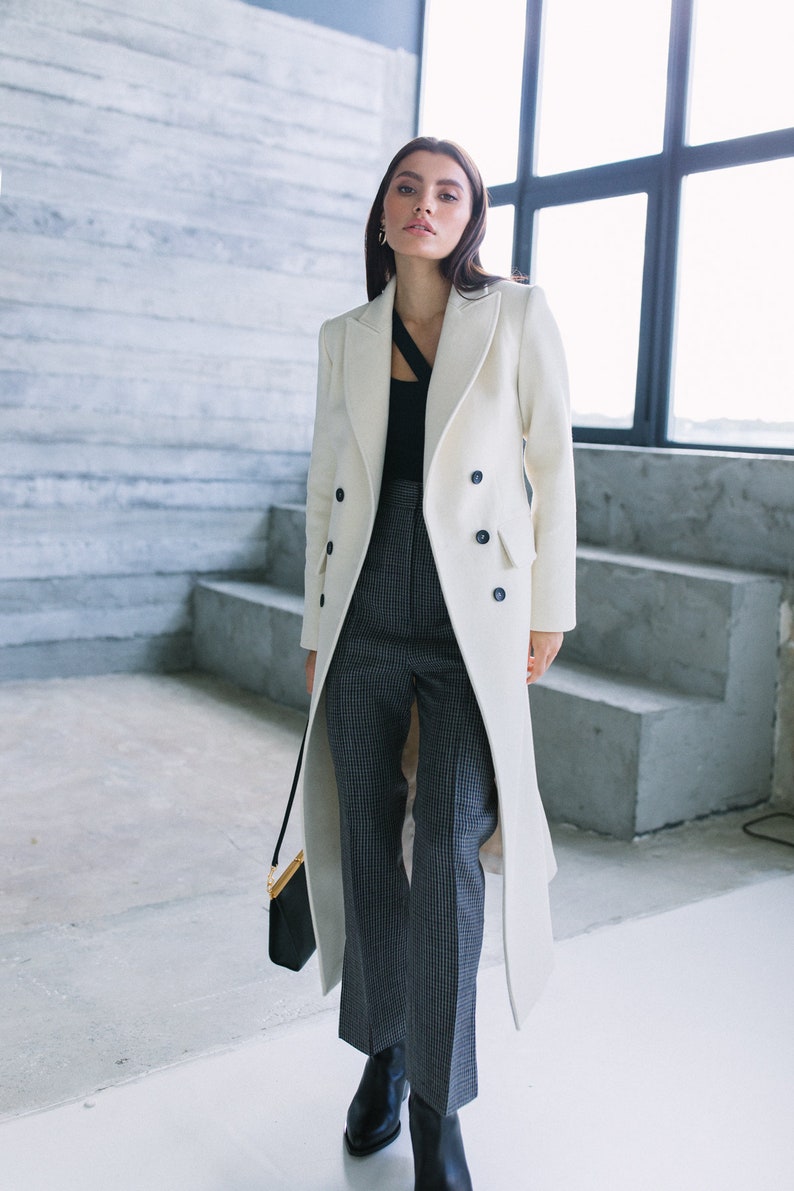 Wool Ivory Coat / Autumn Wool Tapered Coat / Ivory Wedding - Etsy