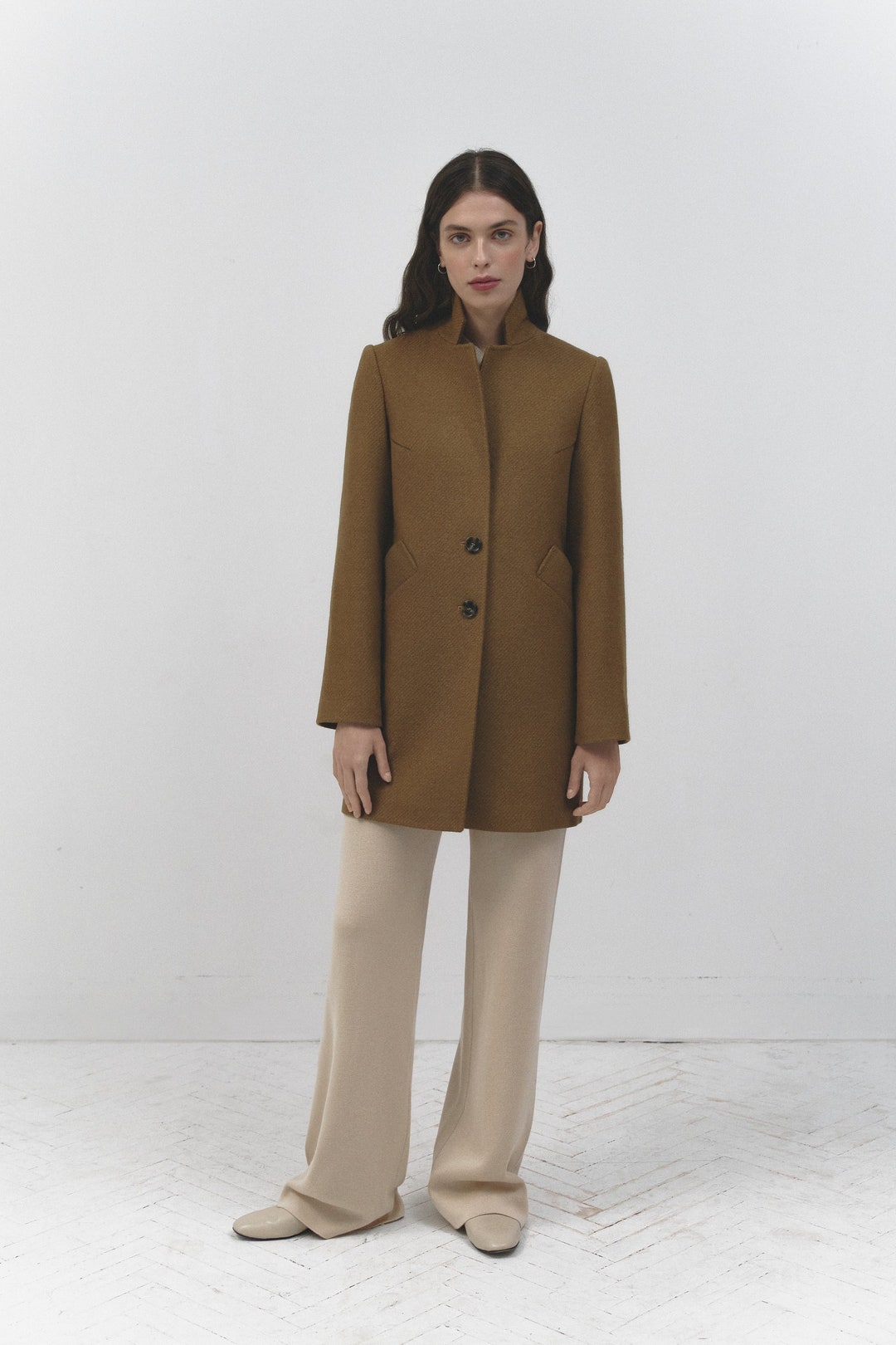 Autumn Wool Coat / Camel Straight Coat / Warm Stand Collar Coat / Fall ...