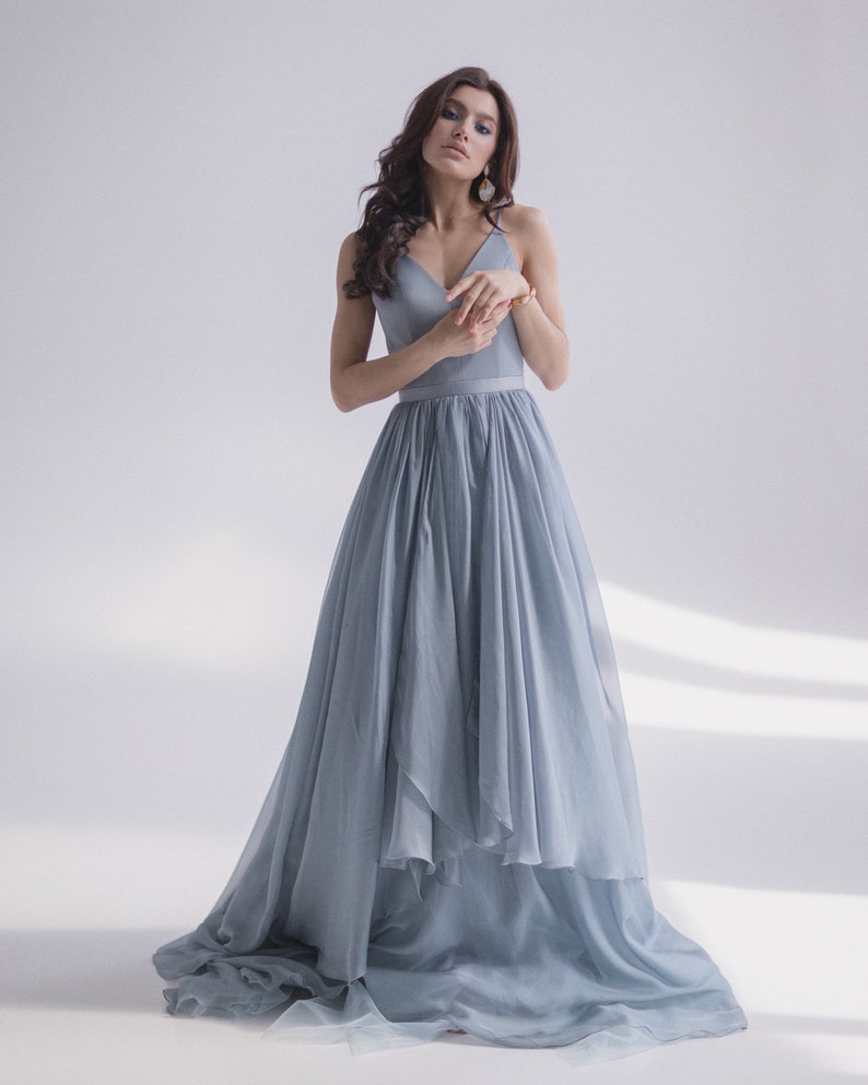 Dark Blue Bridal Gown / Silk Blue and Gray Boning Wedding Gown - Etsy