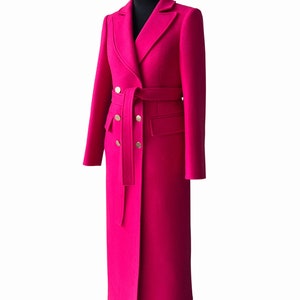 Bright Pink Wool Coat: Long Tailored Double-breasted Autumn Coat - Etsy