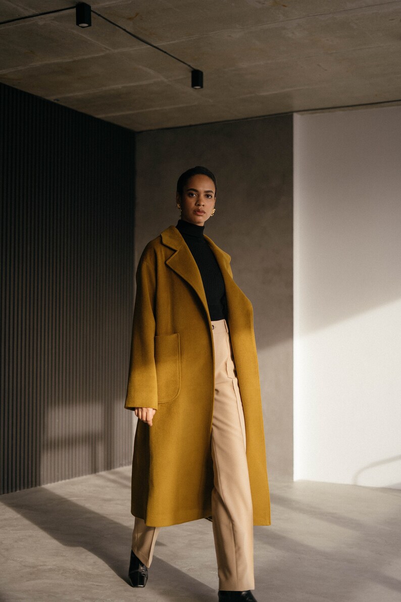 Mustard Wool Wrap Coat: Oversized Autumn Overcoat - Etsy