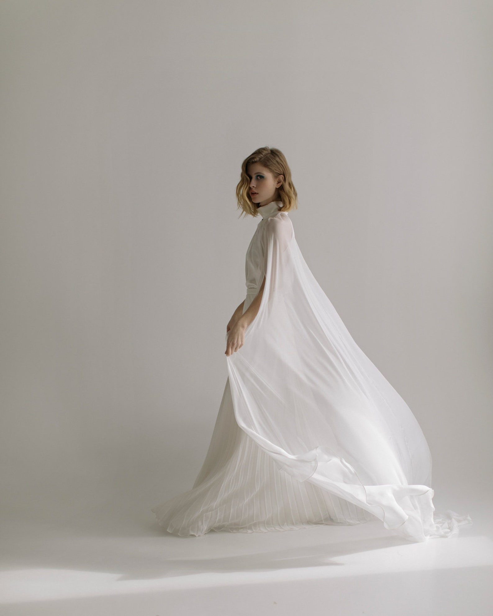 Silk Chiffon Bridal Cape / Shoulder Cape Veil / Wide Bridal Cape ...