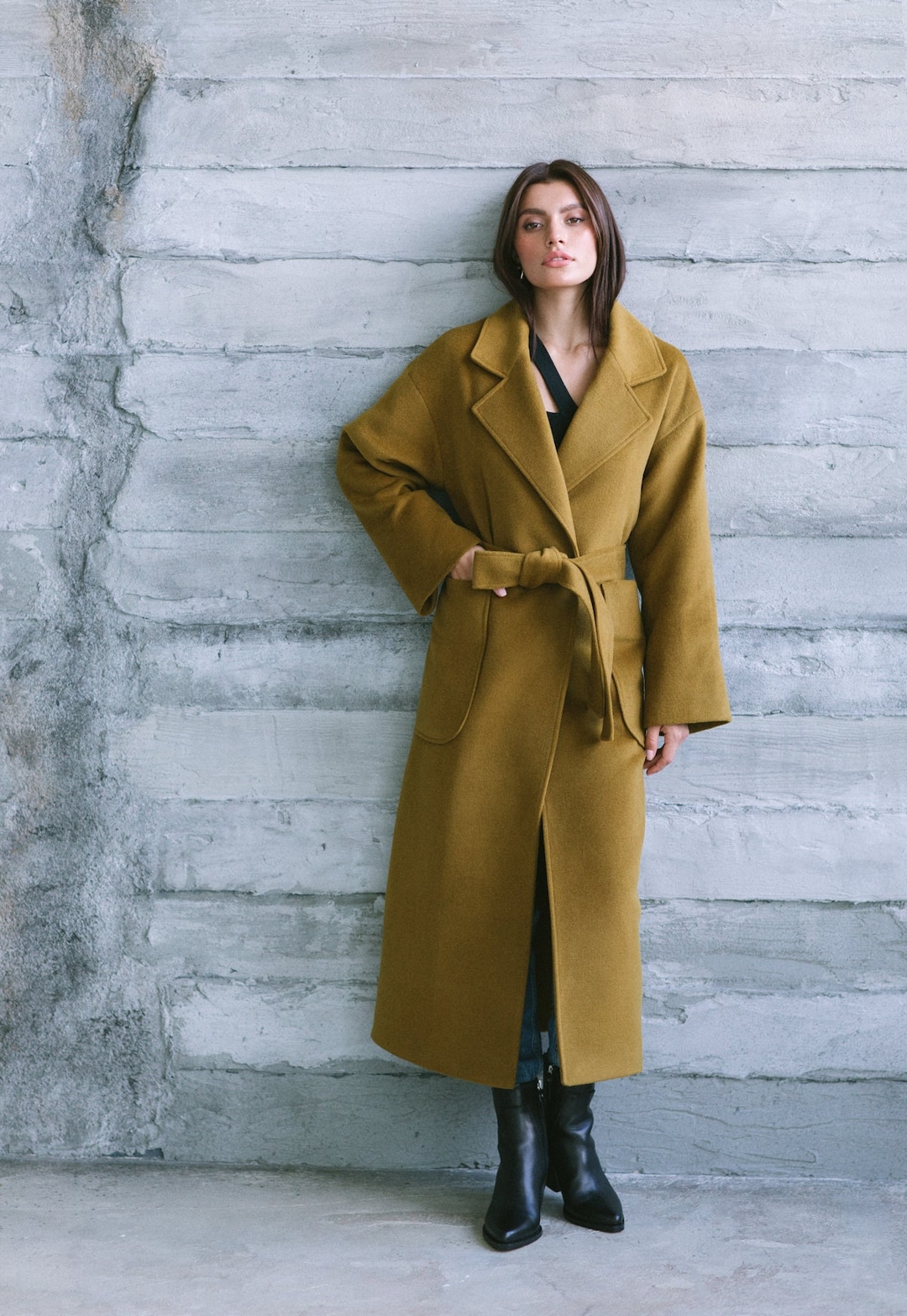 Soft Wool Mustard Coat / Autumn Wool Coat / Fall Wrap Coat / Warm ...