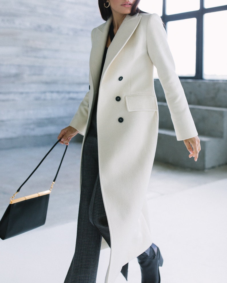 Wool Ivory Coat / Autumn Wool Tapered Coat / Ivory Wedding - Etsy