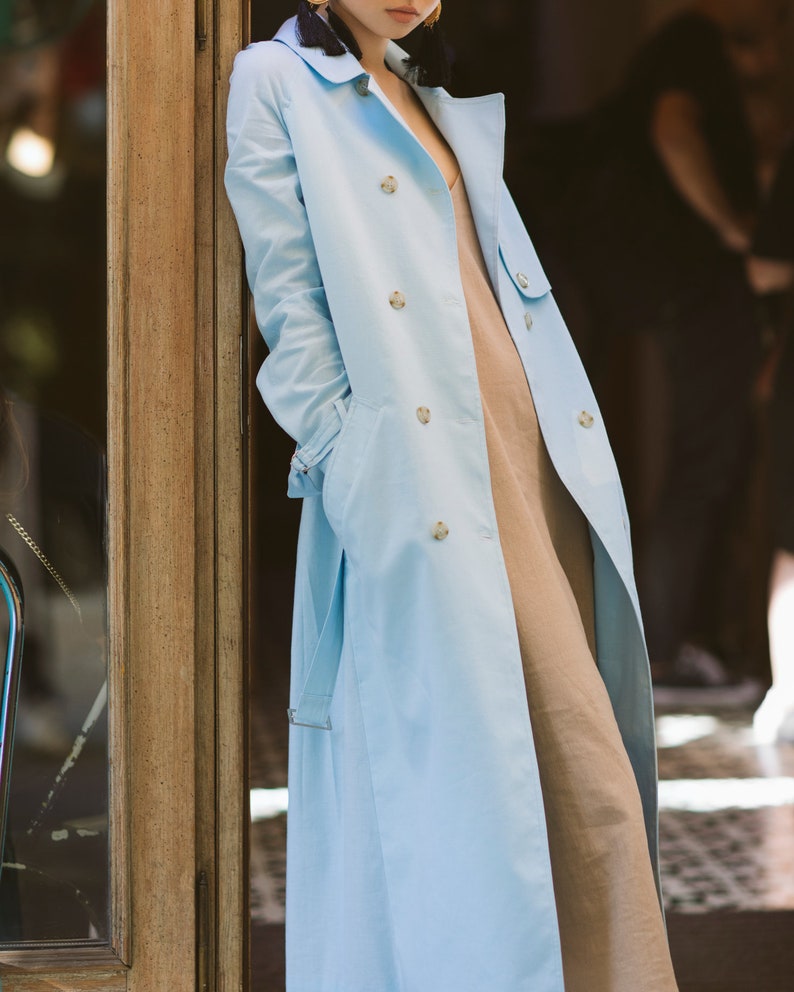 Blue Linen Trench Coat/ Spring Trench Coat / Summer Trench - Etsy