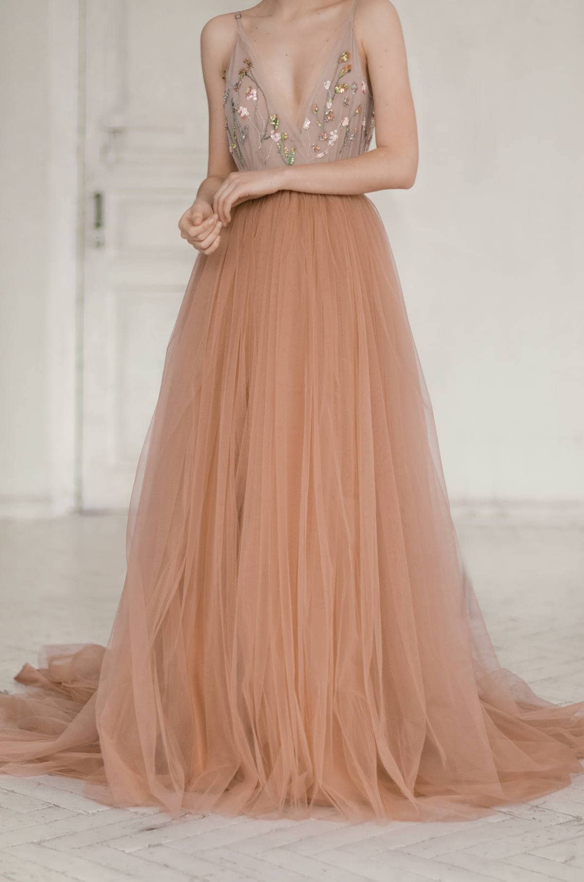 Copper Tulle Wedding Dress: Open Back Colourful Bridal Gown - Etsy