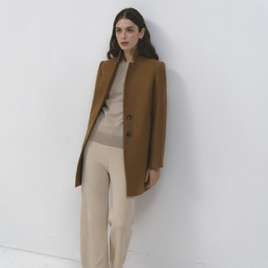 Camel Wool Coat: Short Autumn Jacket With Stand Collar - Etsy