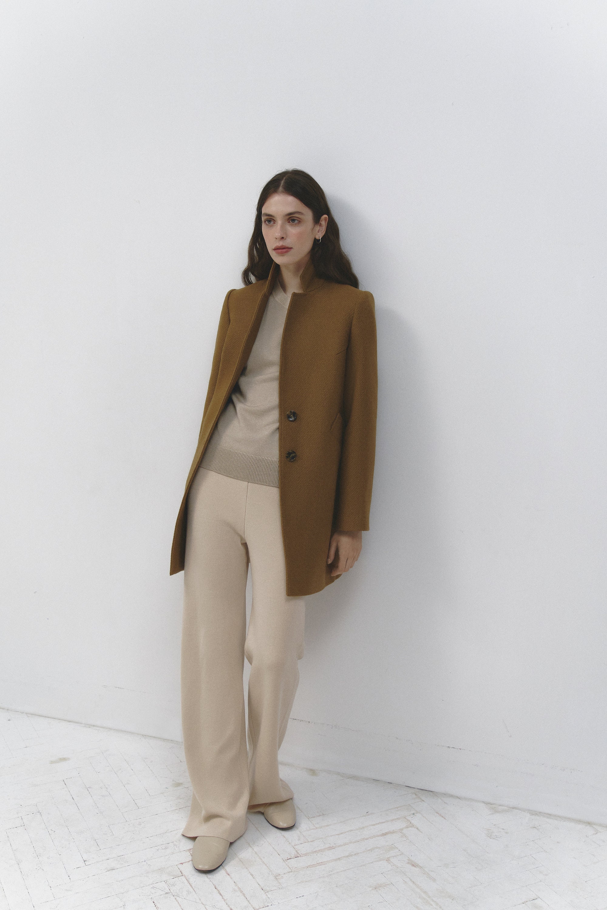 Autumn Wool Coat / Camel Straight Coat / Warm Stand Collar - Etsy