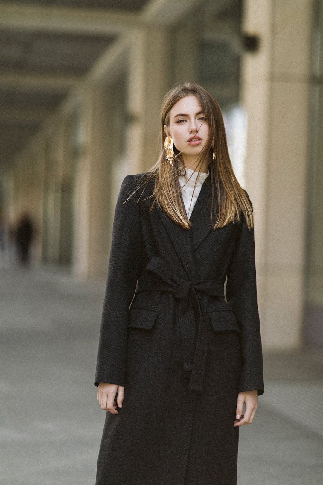 Tapered Wool Coat: Fitted Black Overcoat With Belt - Etsy