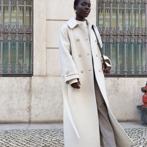 Oversize Wool Trench Coat / Ivory Oatmeal Wool Overcoat / Warm Raglan ...