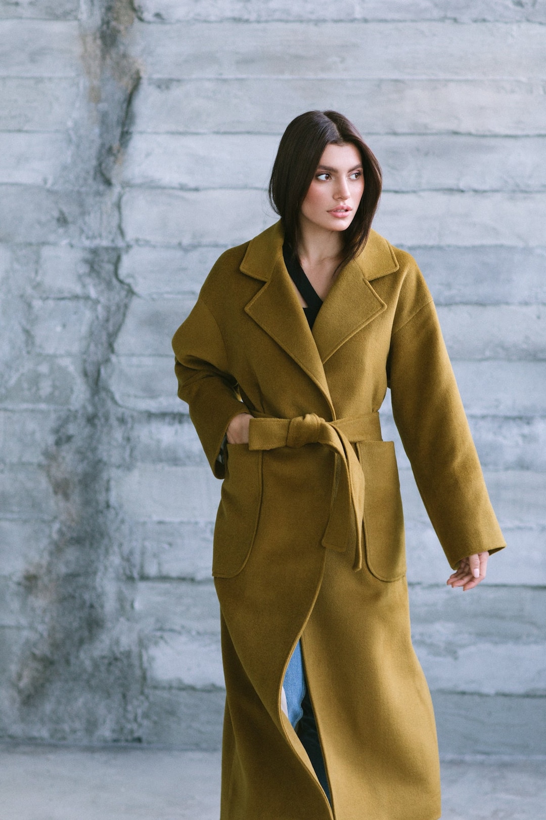 Soft Wool Mustard Coat / Autumn Wool Coat / Fall Wrap Coat / Warm ...