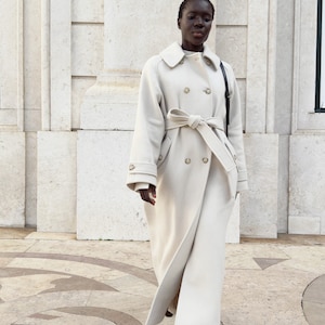 Oversize Wool Trench Coat / Ivory Oatmeal Wool Overcoat / Warm Raglan ...