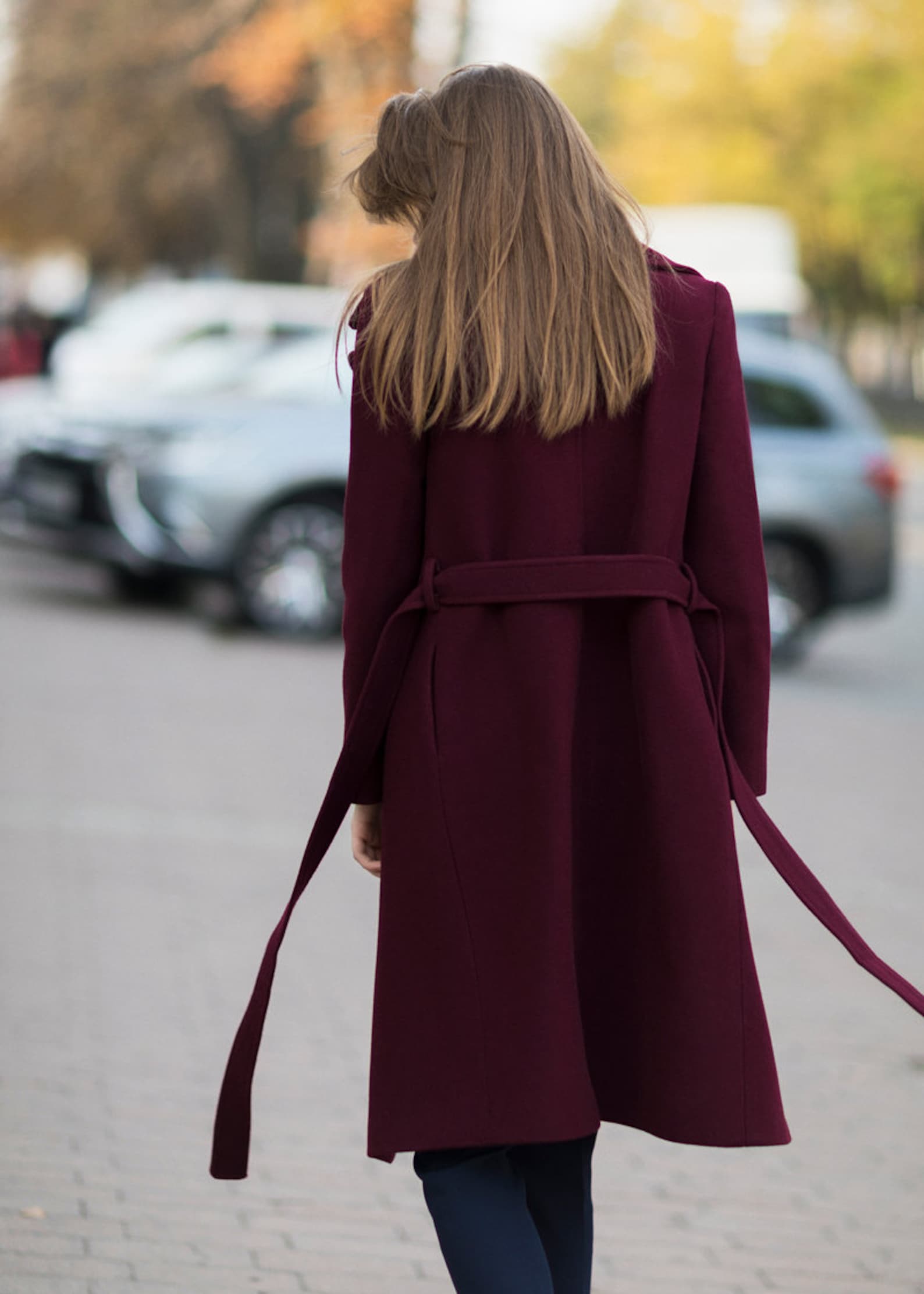 Burgundy Wrap Wool Coat / Autumn Coat With Big Notch Collar / | Etsy
