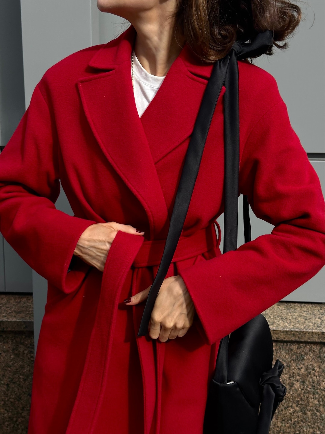 Red Wool Wrap Coat: Oversized Belted Overcoat, Power Shoulders - Etsy