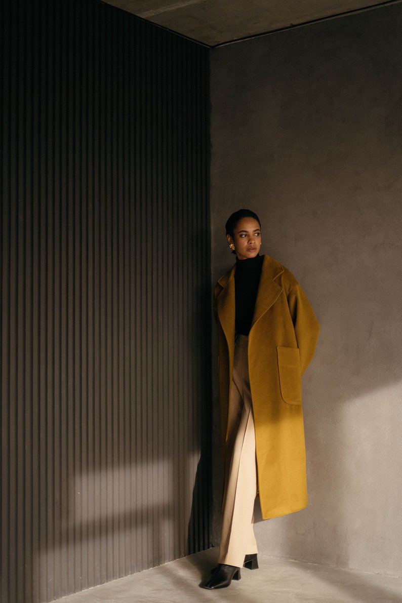 Mustard Wool Wrap Coat: Oversized Autumn Overcoat - Etsy