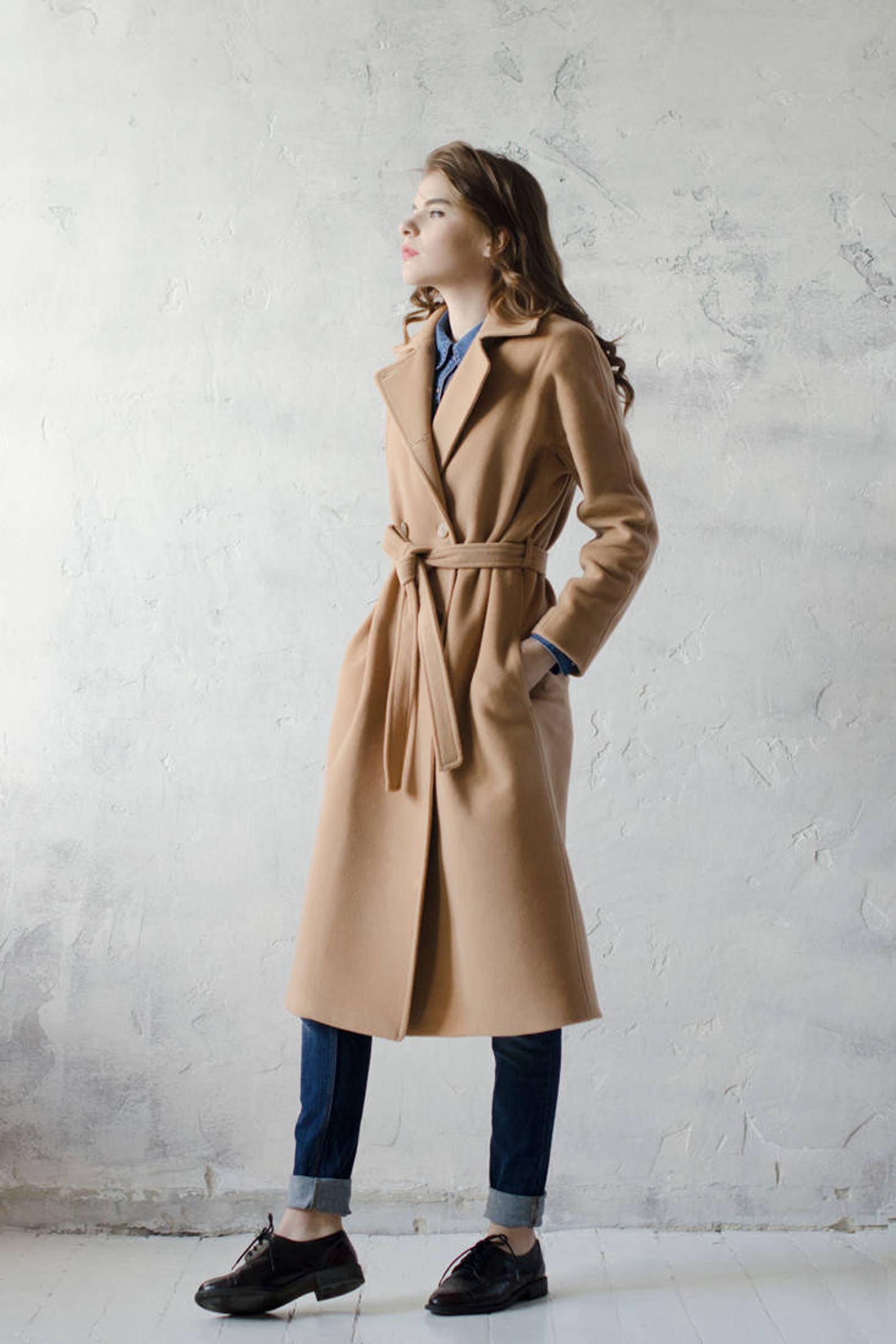 Camel Wool Coat / Spring Wool Coat / Woman Autumn Coat - Etsy