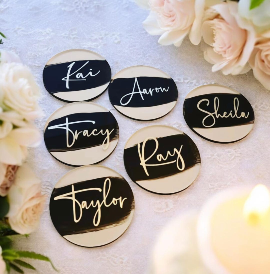 6cm Clear Acrylic Wedding Name Card, Circular Style, Round Place ...
