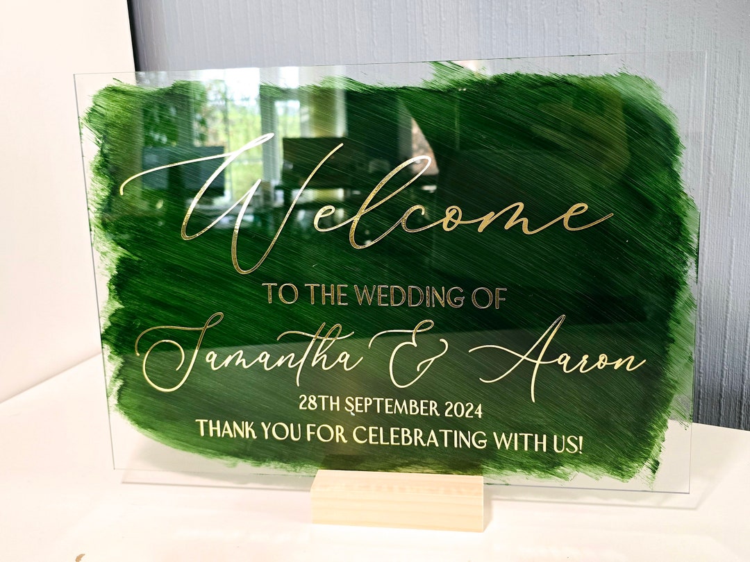 A3 Welcome to Wedding Sign, Clear Acrylic With a Painted Back and Stand ...