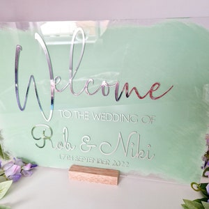 A3 Welcome to Wedding Sign, Clear Acrylic With a Painted Back and Stand ...