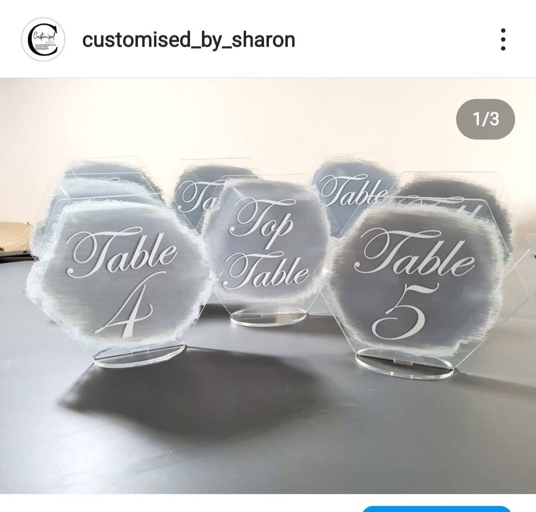 Acrylic Table Numbers Clear Acrylic 15cm Hexagon Table - Etsy UK