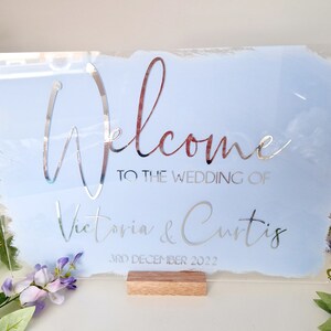 A3 Welcome to Wedding Sign, Clear Acrylic With a Painted Back and Stand ...