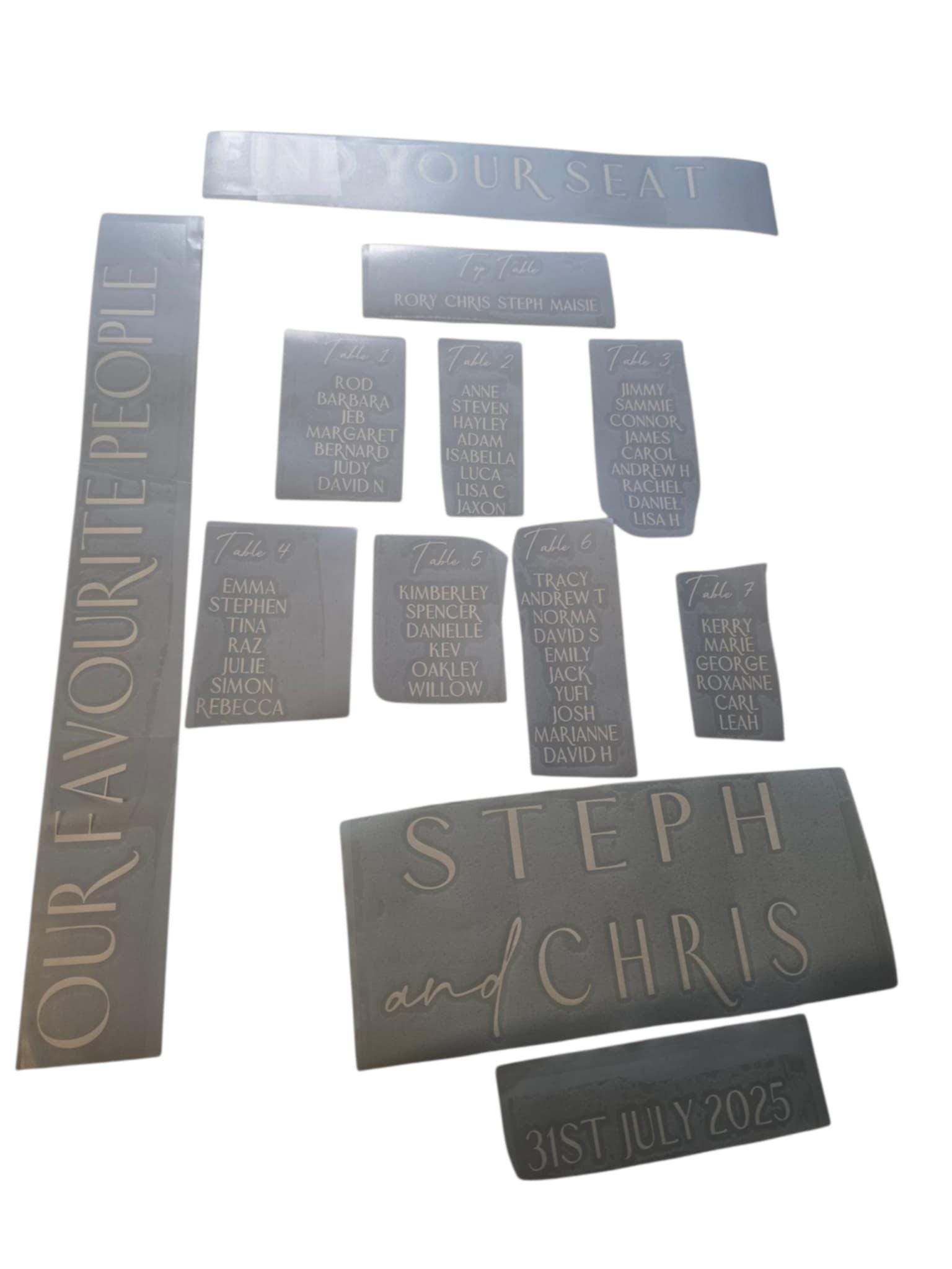 DECAL ONLY, DIY Seating Chart, Wedding Vinyl Stickers, Table Plan ...