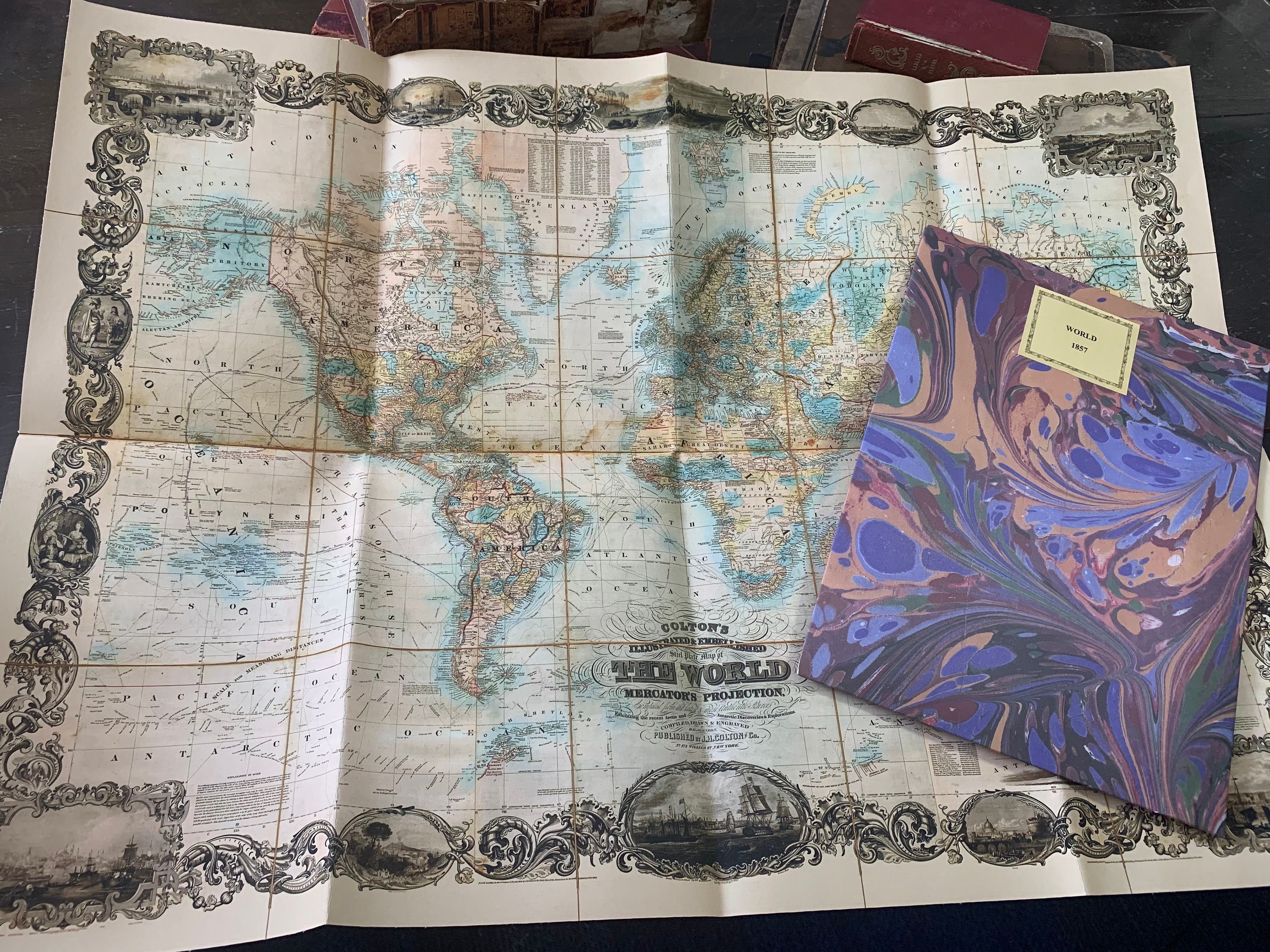 WORLD MAP, 1857. Old Map Reprint. Linen Backed, Folded Map. Wall Decor ...