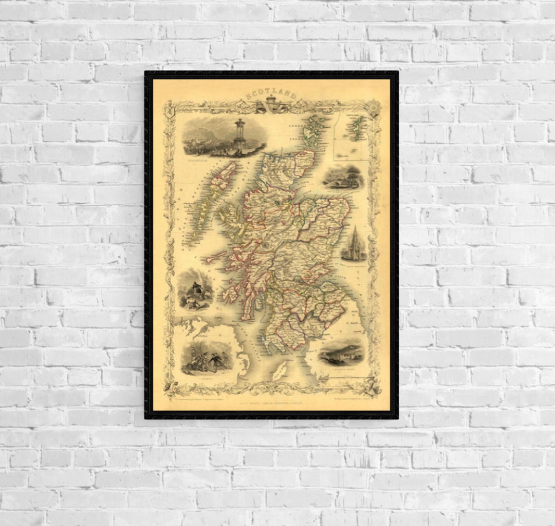 SCOTLAND MAP, 1851. Old Map Reprint. Linen Backed, Folded Map. Wall ...