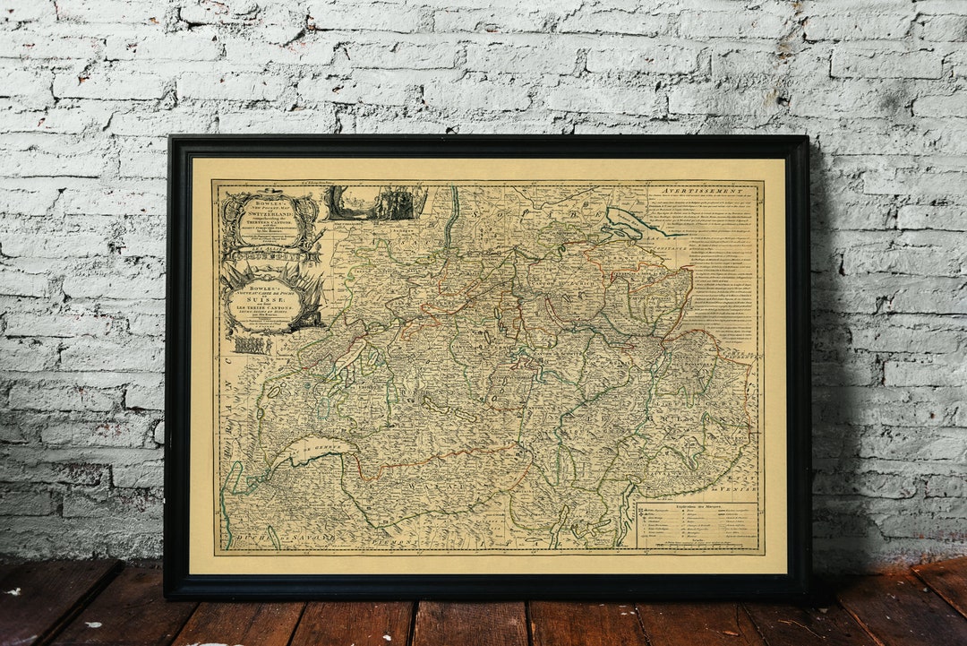 SCHWEIZ KARTE, 1794. Alte Landkarte Reprint. Mit Leinen verstärkte ...