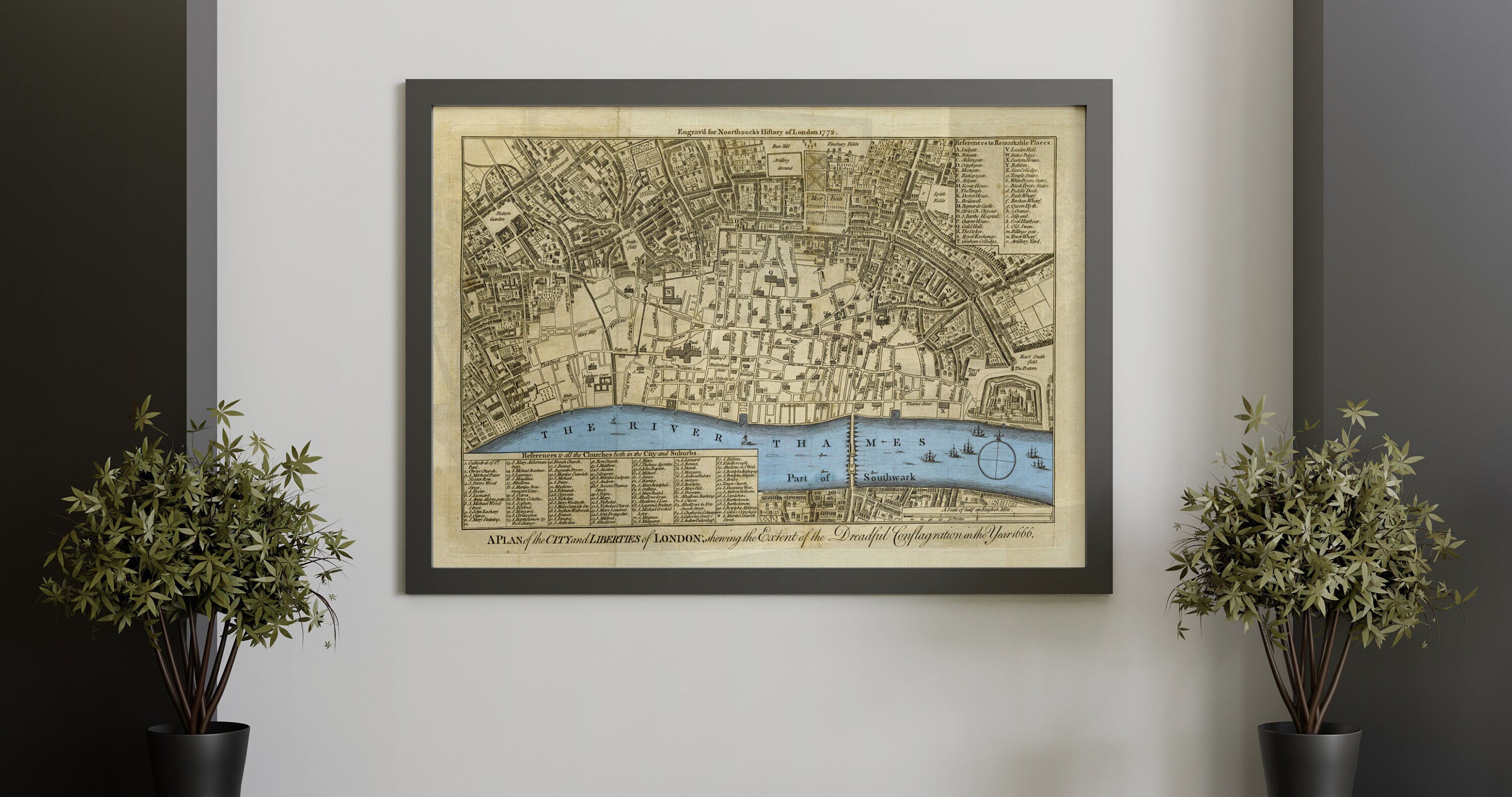 LONDON. A Plan of the City and Liberties of London, 1666. Linen Backed ...
