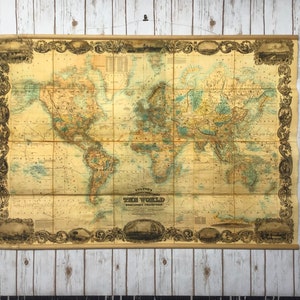 WORLD MAP, 1857. Old Map Reprint. Linen Backed, Folded Map. Wall Decor ...
