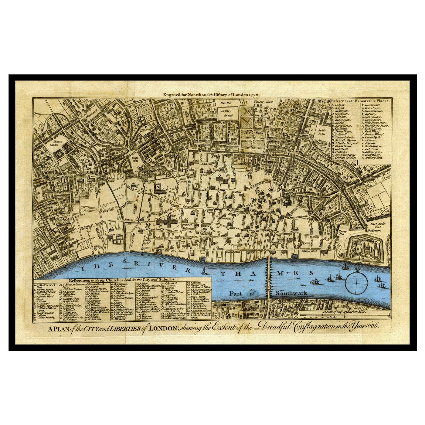 LONDON. A Plan of the City and Liberties of London, 1666. Linen Backed ...