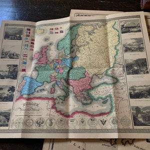 EUROPE MAP, 1840. Old Map Reprint. Linen Backed, Folded Map. Wall Decor ...